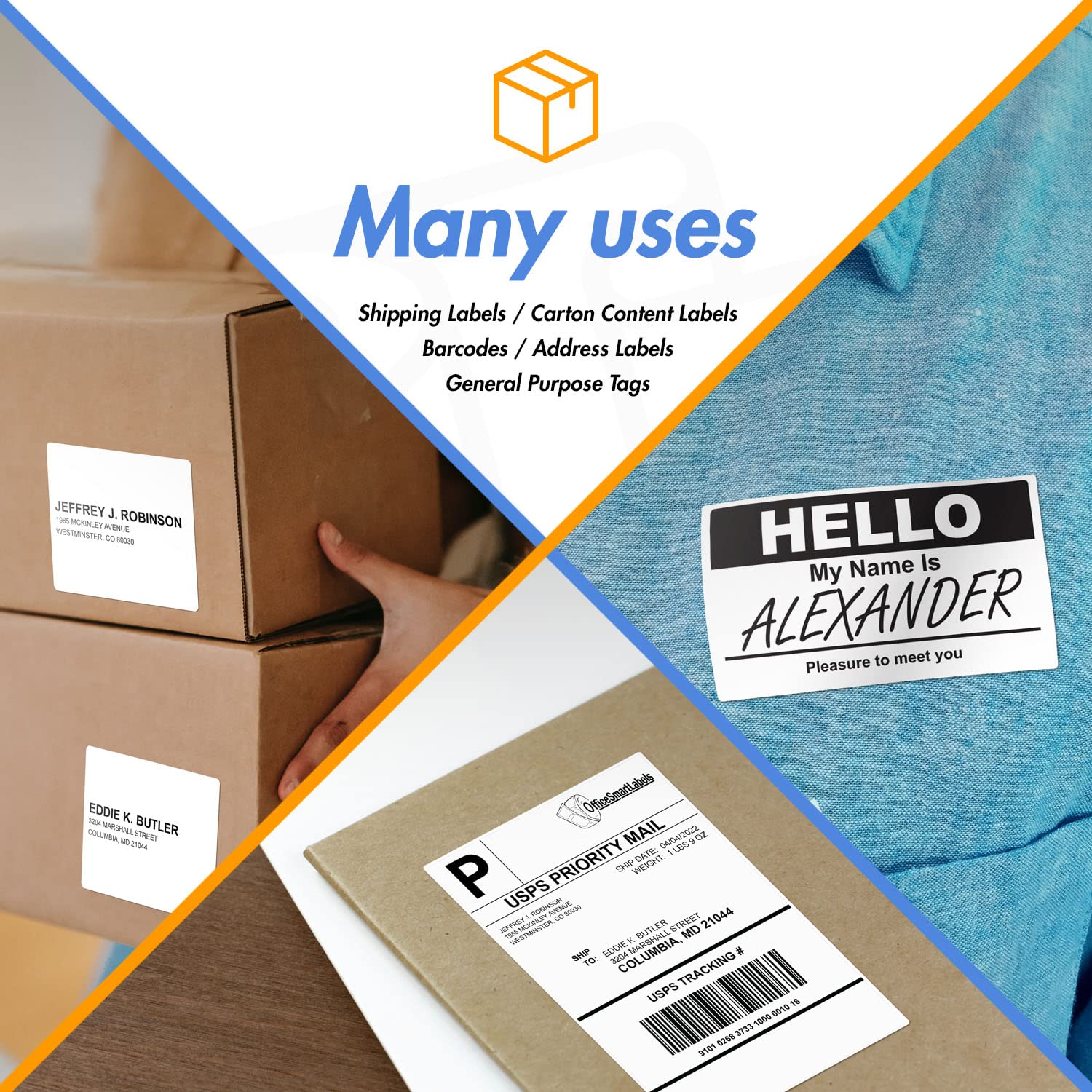 OfficeSmartLabels – 4" x 3" Direct Thermal Labels - Compatible with Zebra & Rollo Desktop Printers and More – 1” Core, Permanent Adhesive & Perforated [11 Rolls, 5500 Labels]