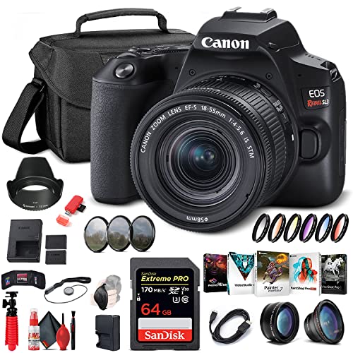 Canon EOS Rebel SL3 DSLR Camera with 18-55mm Lens (Black) (3453C002) + 64GB Memory Card + Color Filter Kit + Case + Filter Kit + Corel Photo Software + LPE17 Battery + Charger + More (Renewed)