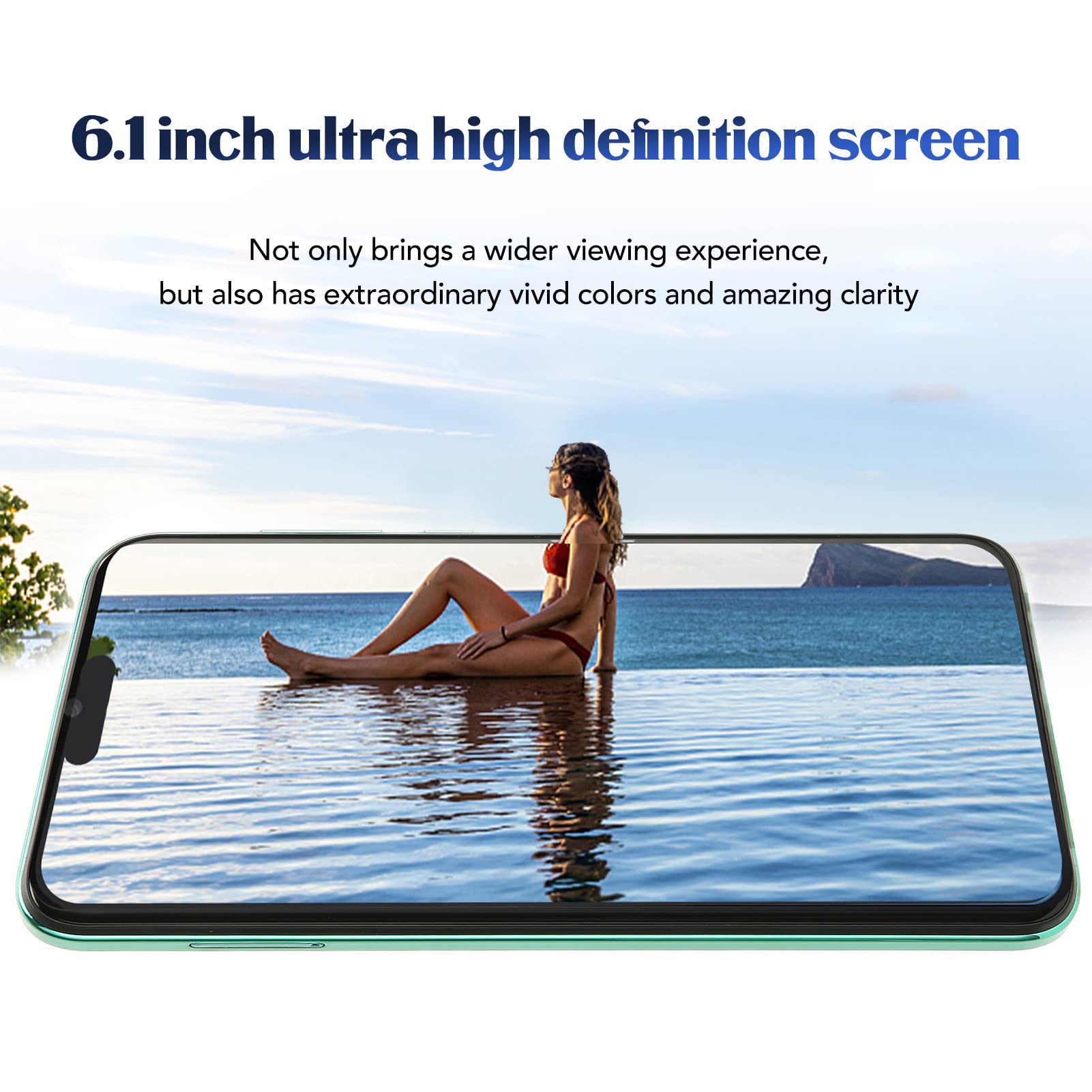 VBESTLIFE 6.1in Unlocked Smartphone 3G Cell Phone for Android, 6.1in HD Screen Dual Card Dual Standby Mobile Phone, 4000mAh Large Battery, Three Card Slots, Face Unlock(Blue)