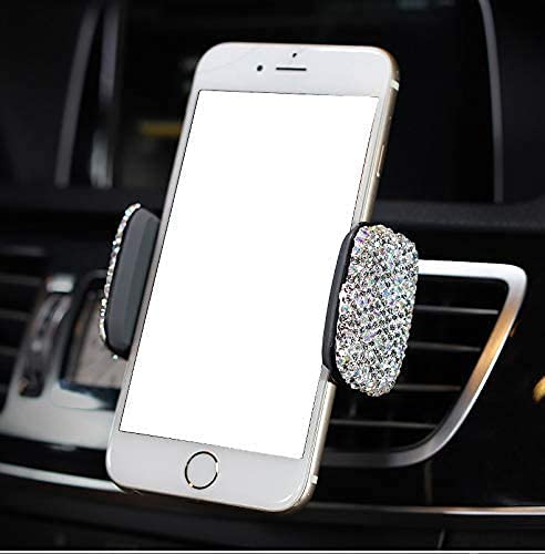 Ergonflow Luxury Rhinestone Bling Universal Car Stand Phone Holder Air Vent Car Mount Stand Holder Compatible with iPhone X 8 Plus 7 Plus SE 6s 6 Plus 6 5s 5 4s 4 (Silver)
