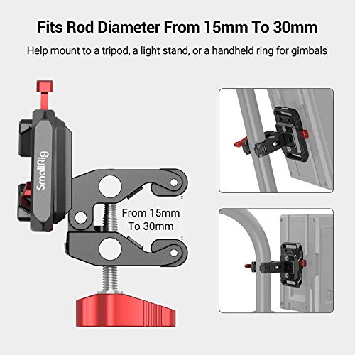 SmallRig Mini V Mount Battery Plate, V-Lock Mount Battery Plate with Crab-Shaped Clamp for Camera Power Supply - 2989