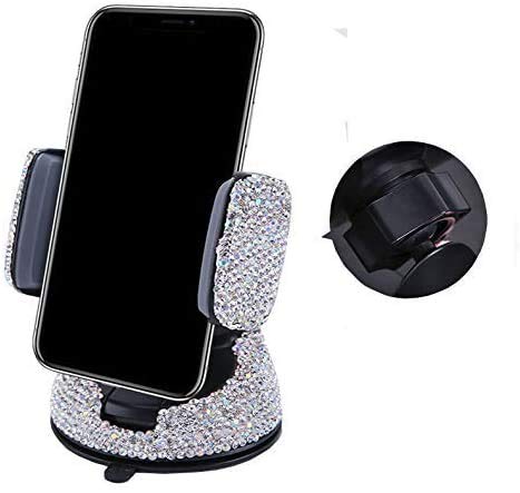 Ergonflow Luxury Rhinestone Bling Universal Car Stand Phone Holder Air Vent Car Mount Stand Holder Compatible with iPhone X 8 Plus 7 Plus SE 6s 6 Plus 6 5s 5 4s 4 (Silver)