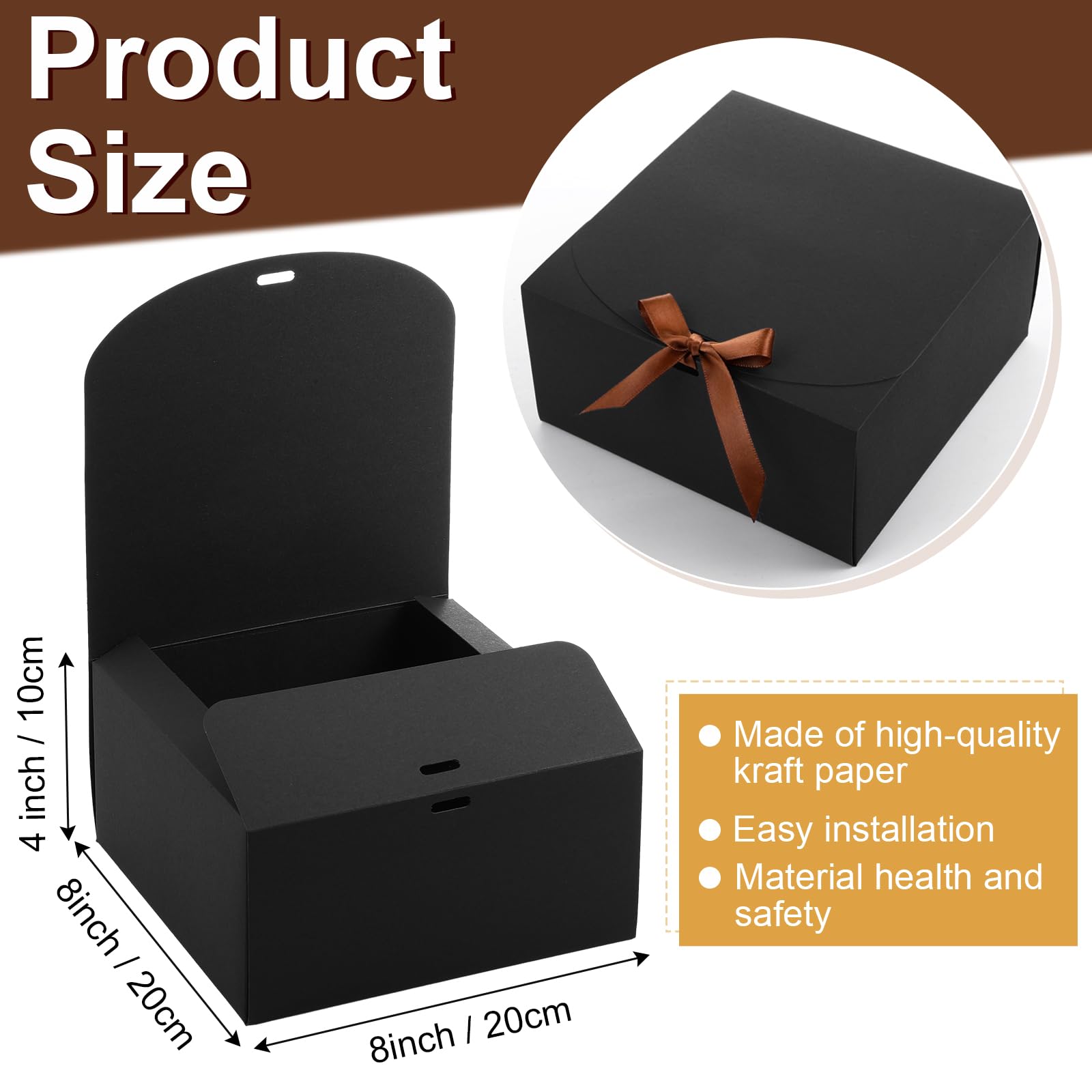 12 Pcs Gift Boxes with Lids 8 x 8 x 4 Inch Bridesmaid Proposal Box Black Gift Boxes for Presents for Wedding Gift Birthday Christmas Packaging Chocolate Cupcake Crafting (Black)