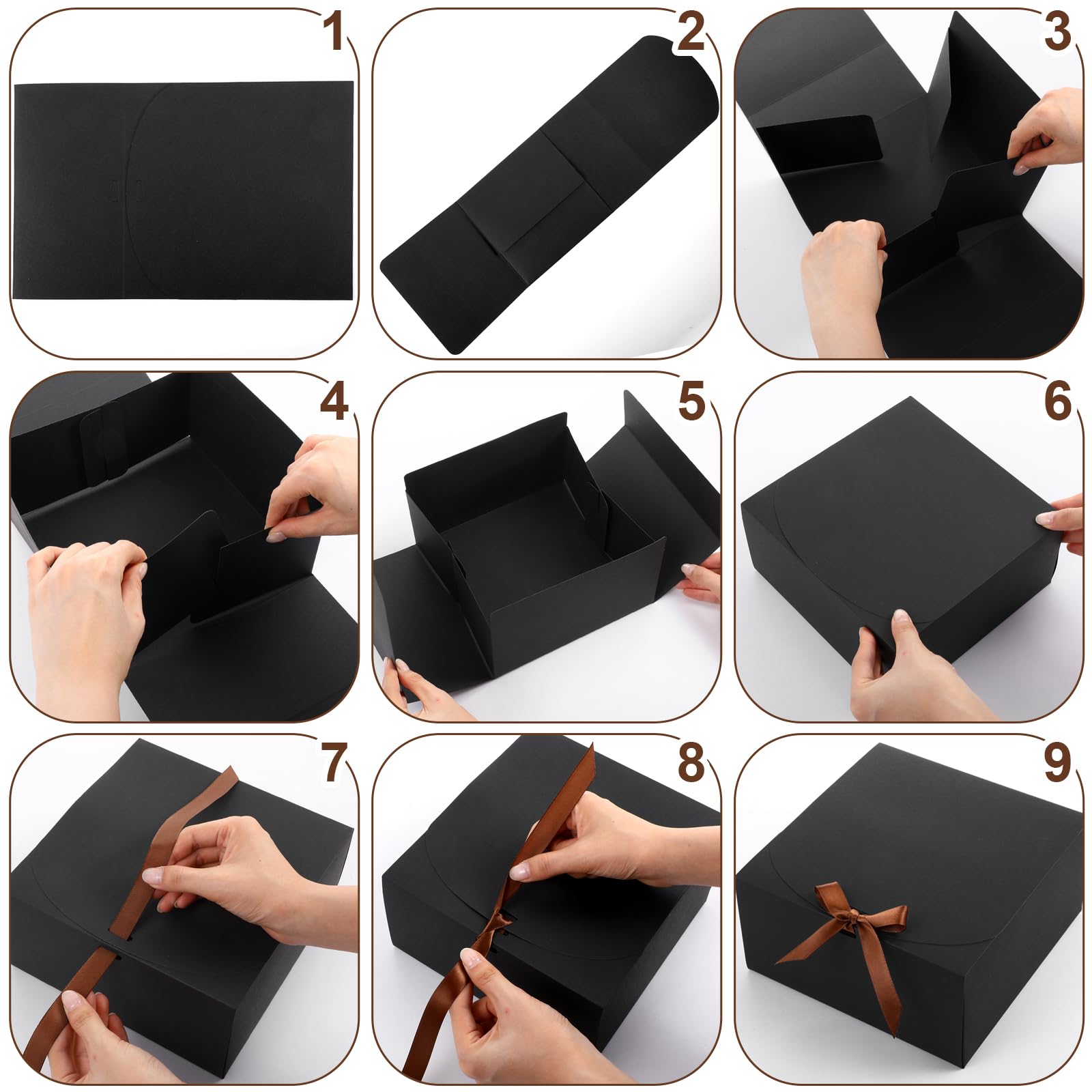 12 Pcs Gift Boxes with Lids 8 x 8 x 4 Inch Bridesmaid Proposal Box Black Gift Boxes for Presents for Wedding Gift Birthday Christmas Packaging Chocolate Cupcake Crafting (Black)