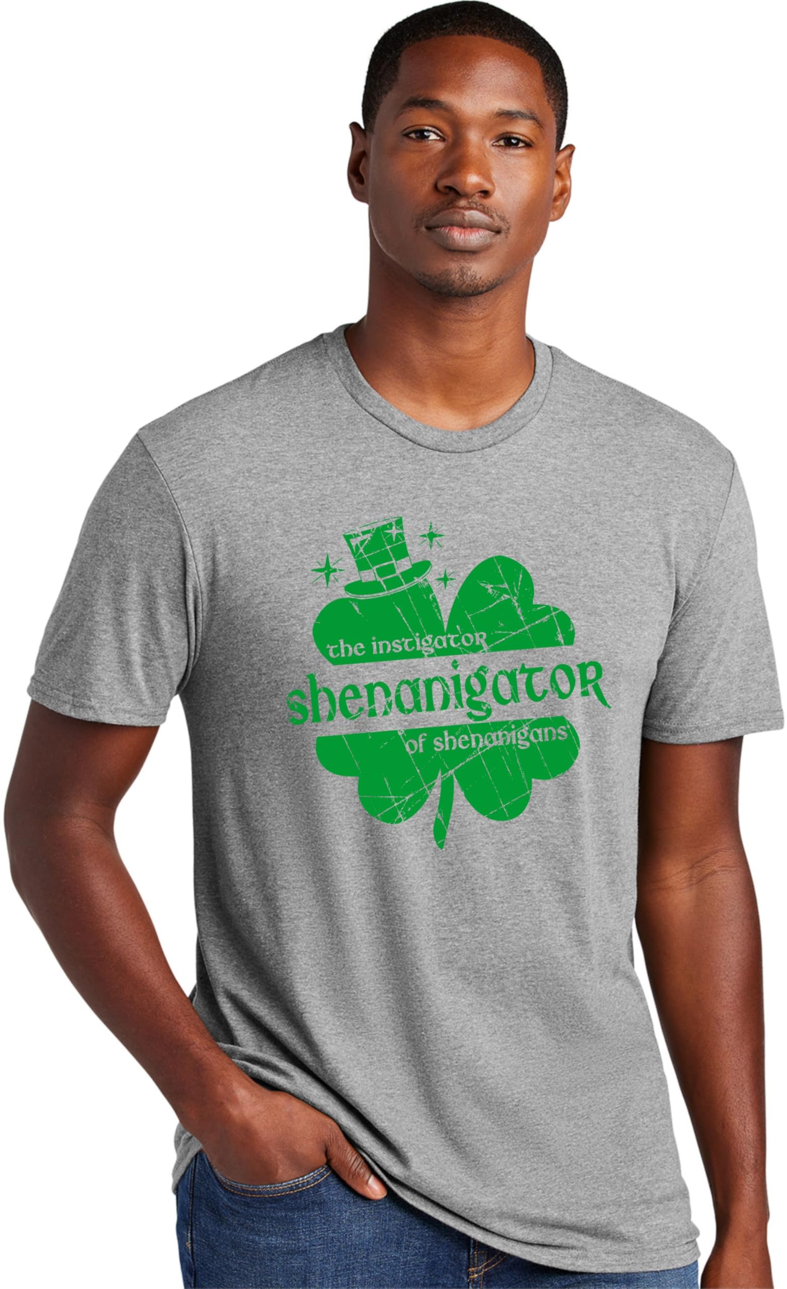 Large Dark Heather Gray Mens Shenanigator Instigator of Shenanigans St. Pattys Day Deluxe Soft T-Shirt