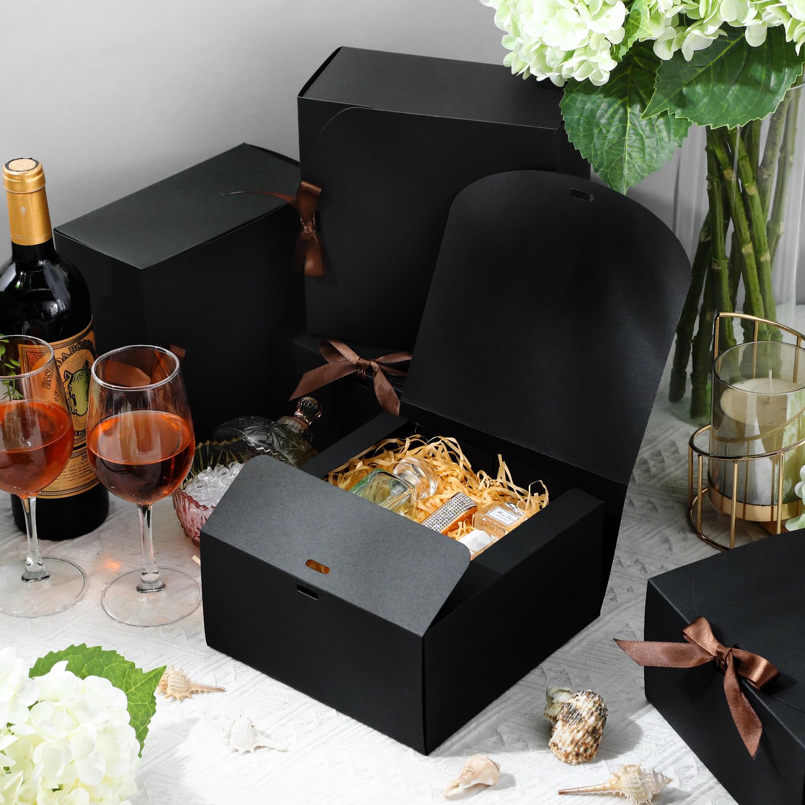 12 Pcs Gift Boxes with Lids 8 x 8 x 4 Inch Bridesmaid Proposal Box Black Gift Boxes for Presents for Wedding Gift Birthday Christmas Packaging Chocolate Cupcake Crafting (Black)