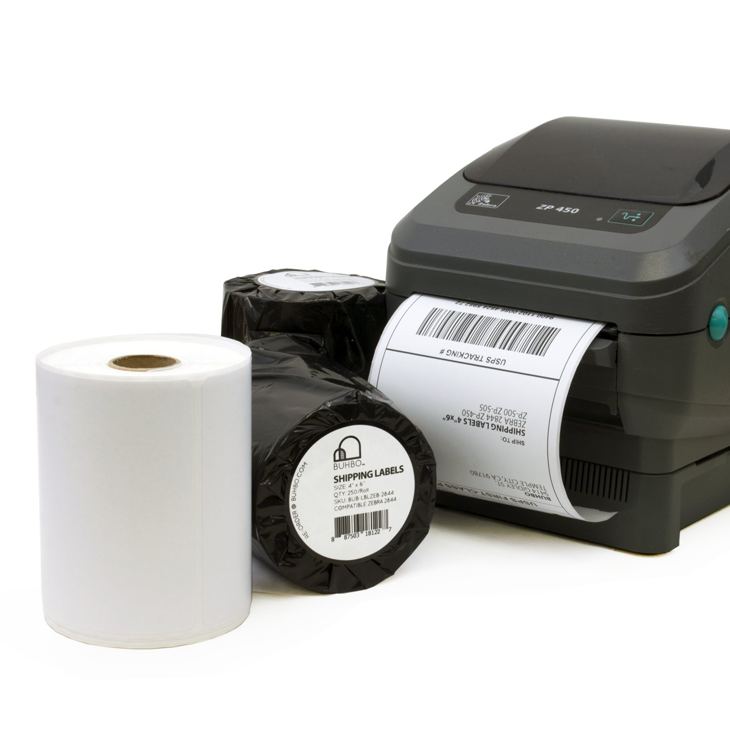 Buhbo 4"x 6" Direct Thermal Shipping Labels for Zebra 2844 ZP-450 ZP-500 ZP-505 (250 Labels Per Roll)