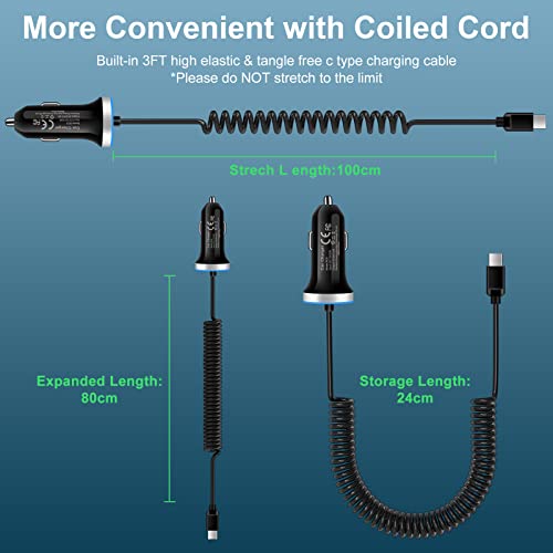 USB C Samsung Fast Car Charger for Samsung Galaxy A14 A23 A54 Z Fold 4 Z Flip 4 A13 S23 S22 Ultra S21FE A53 S20 A03s;Google Pixel 7 Pro 6a 5a 6;3.4A Car Adapter Plug + 3ft Type C Android Charger Cable