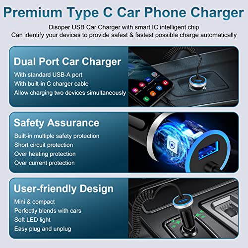 USB C Samsung Fast Car Charger for Samsung Galaxy A14 A23 A54 Z Fold 4 Z Flip 4 A13 S23 S22 Ultra S21FE A53 S20 A03s;Google Pixel 7 Pro 6a 5a 6;3.4A Car Adapter Plug + 3ft Type C Android Charger Cable