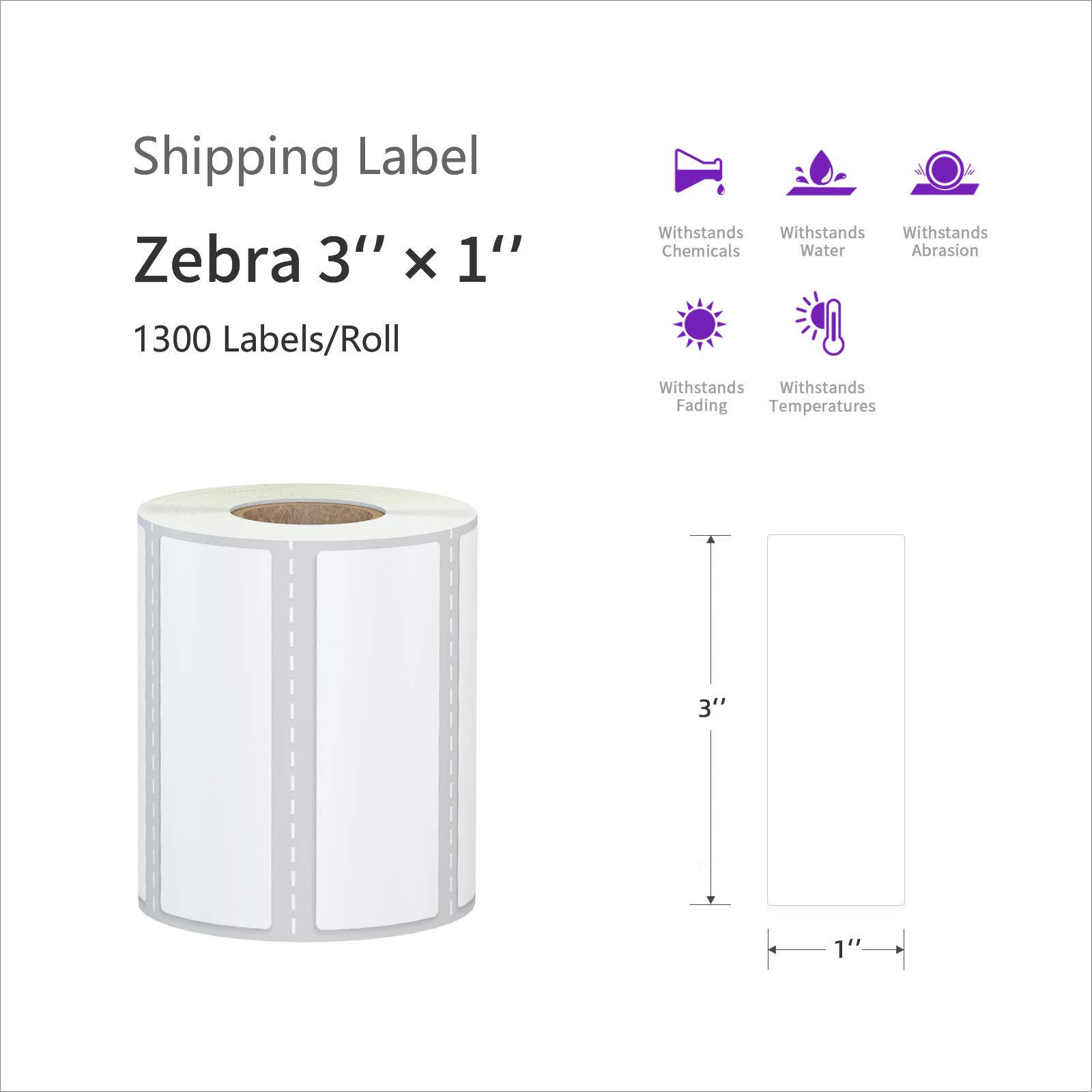 AveneMark 12 Rolls 3" x 1" Direct Thermal Labels for Barcodes Postage Address Shipping Labels Compatible with Rollo & Zebra Desktop Printers Adhesive - 1300Pcs/Roll