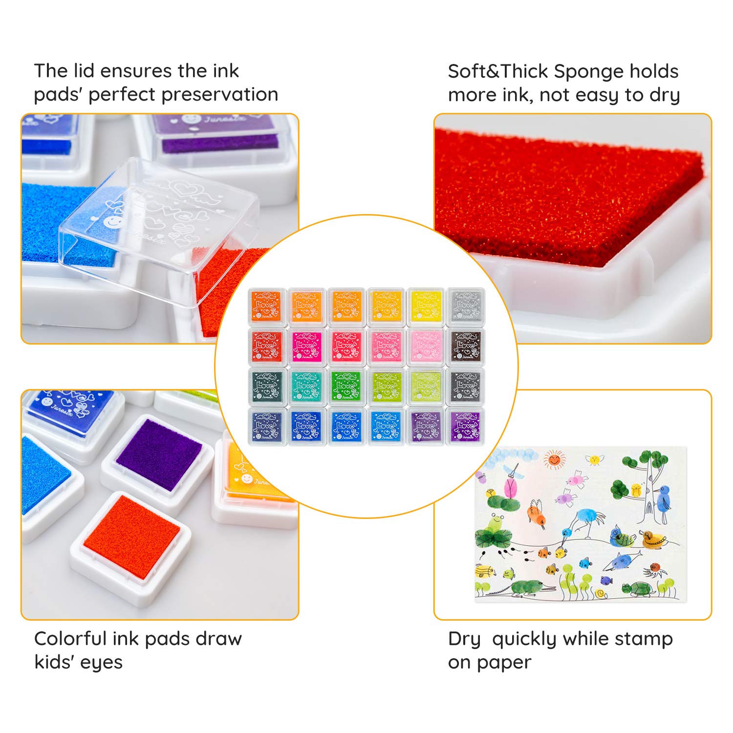 Ink Pad, 24 Colors Finger Washable Craft Ink Pad for Kids Stamp, 1.18X1.18''