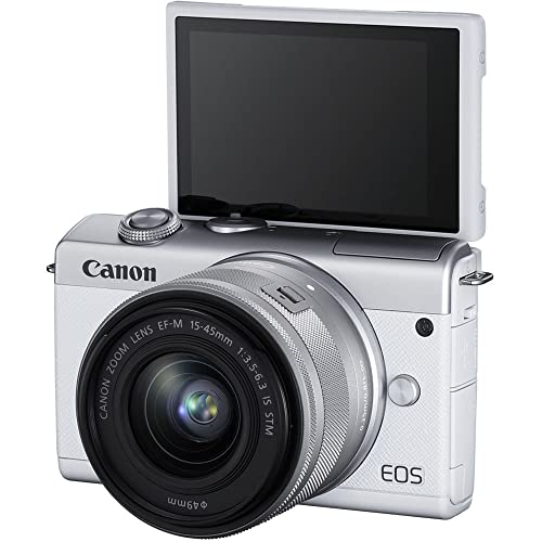 Canon EOS M200 Mirrorless Digital Camera with 15-45mm Lens (White) (3700C009) + Canon EF-M Lens Adapter + Canon EF 24-70mm Lens + 64GB Card + Case + Photo Software + More (Renewed)