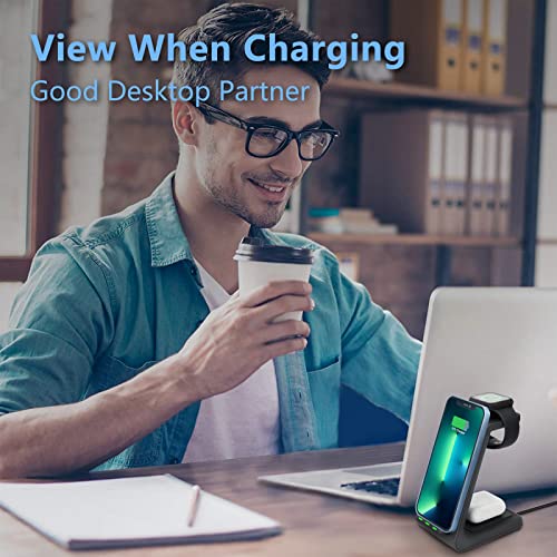 Wireless Charging Station,3 in 1 Fast Charging Station,Wireless Charger Stand for iPhone 14/13/12/11 Pro Max/X/Xs Max/8/8 Plus, AirPods 3/2/pro, iWatch Series 7/6/5/SE/4/3/2 (Black)