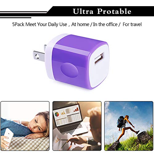 USB Charger,Charging Block 5-Pack 1A/5V USB Power Home Travel Adapter Wall Charger Cube Brick Box Base Head Compatible for iPhone 14 13 12 11 X 8 7 6 Plus 5S,iPad,Samsung,LG,Moto,Tablet,Android Phone