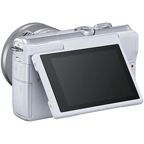 Canon EOS M200 Mirrorless Digital Camera with 15-45mm Lens (White) (3700C009) + Canon EF-M Lens Adapter + Canon EF 24-70mm Lens + 64GB Card + Case + Photo Software + More (Renewed)