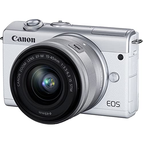 Canon EOS M200 Mirrorless Digital Camera with 15-45mm Lens (White) (3700C009) + Canon EF-M Lens Adapter + Canon EF 24-70mm Lens + 64GB Card + Case + Photo Software + More (Renewed)