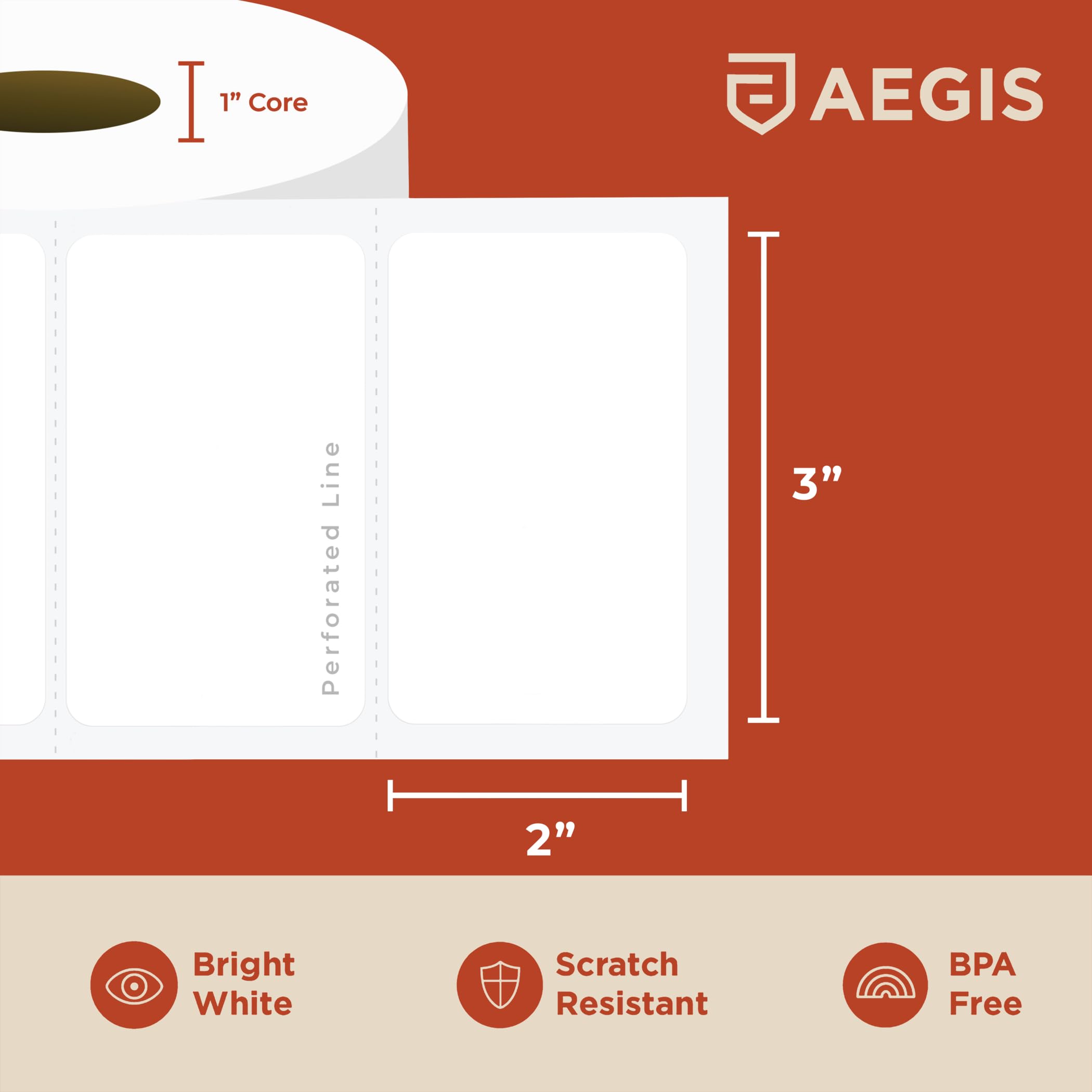 Aegis Adhesives - 3β X 2β Direct Thermal Labels for Shipping, Postage, Perforated & Compatible with Rollo, Zebra, & Other Desktop Label Printers (12 Rolls, 700/Roll)