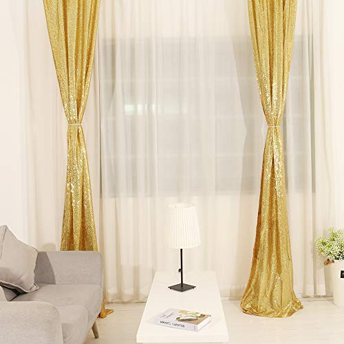 TRLYC Photography Backdrop Sequin Curtain for Wedding 2 Pieces 2 by 8 FT-Gold