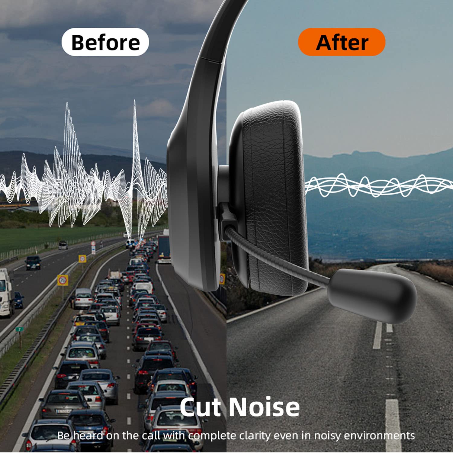 Yezonic Trucker Bluetooth Headset with Noise Canceling Microphone for Cell Phone, Wireless Headset V5.0 with Mic Mute for Call Center Office PC Teams Skype Softphones Telephone Conference Call