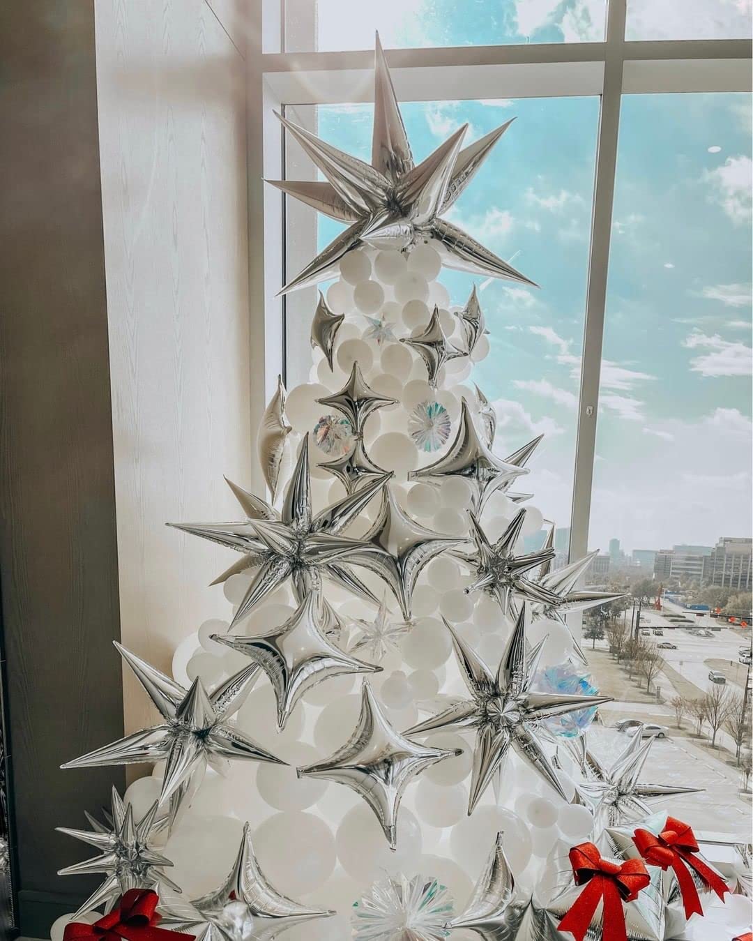 CYMYLAR 3pcs 26inch 3D Explosion Star foil balloon, Silver Foil Cone Starburst Balloons for Birthday Wedding New Year Party Event