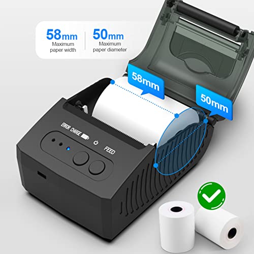 Qinlorgo Thermal Printer, Fast Thermal Receipt Printer 90mms 2000mAh Rechargeable 100240V Small Handy Paper Width 58mm for Restaurant (US Plug)