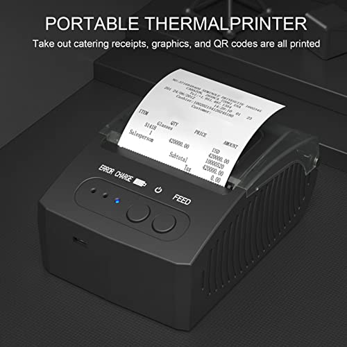 Qinlorgo Thermal Printer, Fast Thermal Receipt Printer 90mms 2000mAh Rechargeable 100240V Small Handy Paper Width 58mm for Restaurant (US Plug)