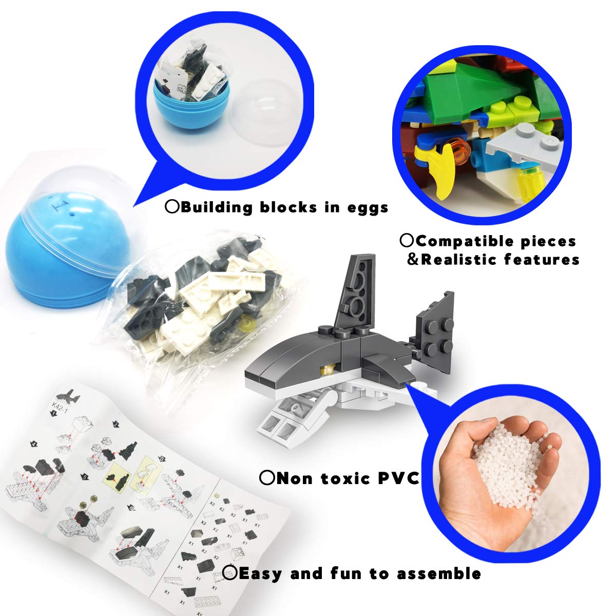 12Pcs PreFilled Easter Eggs with Sea Ocean Animals Building Blocks, Egg Surprise Toys for Easter Basket Stuffers, Easter Egg Hunt, Easter Basket Filler, Easter Party Favors Classroom Prize Toys
