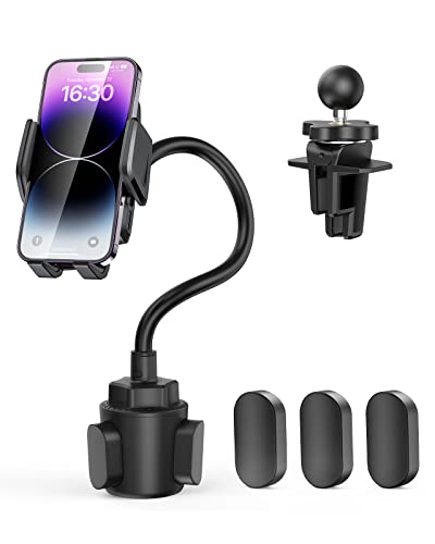 TECKNET Cup Holder Phone Mount for Car - Vent Clip with Cars, Trucks - Adjustable Gooseneck Cradles - Compatible with iPhone, Samsung, Google and Other 4''-7'' Cell Phones
