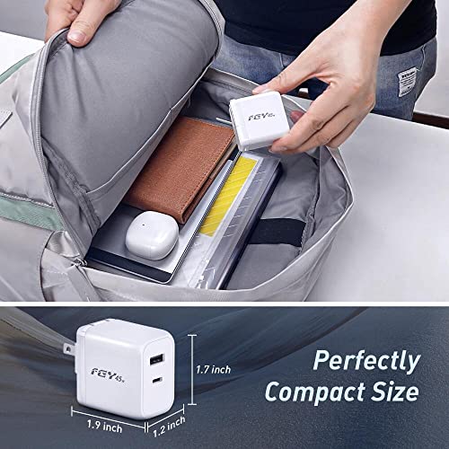 FGY USB C Wall Charger, 45W GaN II Fast Charger Dual Port Charging Block, Fast Charging for iPhone14/13/12/11/Pro Max/Pro, MacBook Pro/MacBook Air, iPad Pro/Air/Mini, Samsung Galaxy S22/S21 Series
