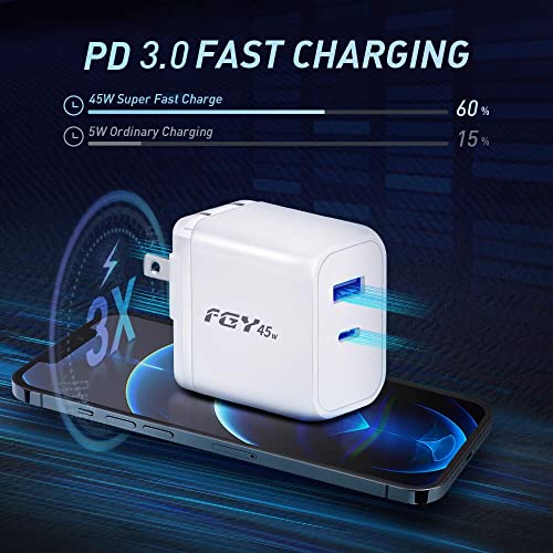 FGY USB C Wall Charger, 45W GaN II Fast Charger Dual Port Charging Block, Fast Charging for iPhone14/13/12/11/Pro Max/Pro, MacBook Pro/MacBook Air, iPad Pro/Air/Mini, Samsung Galaxy S22/S21 Series