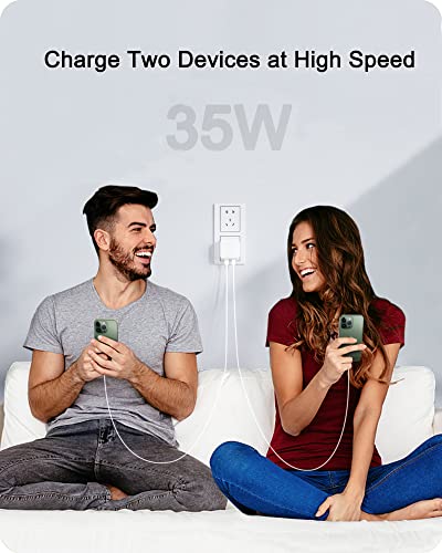 USB-C iPhone Fast Charger,PD 3.0 35W Dual USB-C Port Power Adapter,Cell Phone Wall Charger+USB-C to USB-C/Lightning Cable,Compatible with iPhone 14/13/12/11 /Pro/Max/Se/X/Xr/Xs/8 /8plus /iPad…