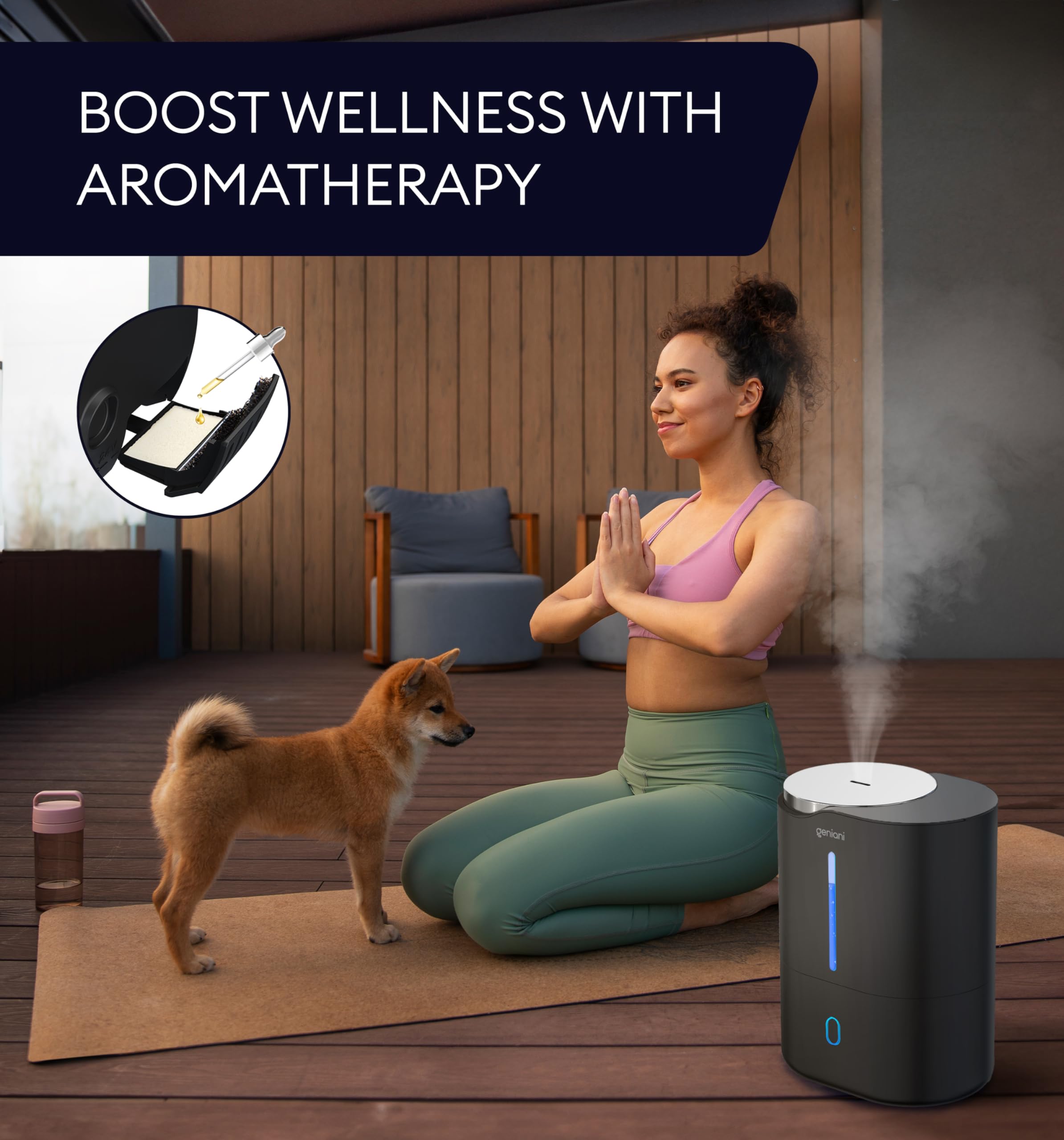 Top Fill Humidifier with Essential Oil Diffuser 4L for Home, Baby, Bedroom, Large Room & Indoor Plants, Cool Mist Ultrasonic Quiet Air Humidifiers, Automatic Humidity Control, Night Light (Black)