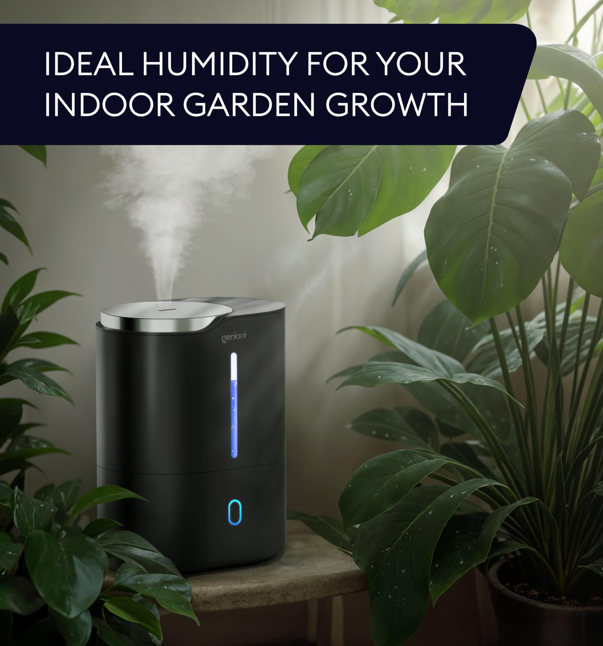 Top Fill Humidifier with Essential Oil Diffuser 4L for Home, Baby, Bedroom, Large Room & Indoor Plants, Cool Mist Ultrasonic Quiet Air Humidifiers, Automatic Humidity Control, Night Light (Black)
