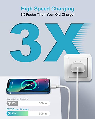 iPhone Charger Block USB C Wall Charger 20W 3Pack, Poukey USB C Charger Block PD Type C Fast Charging Block USB-C Power Adapter for Apple iPhone 14 Pro Max/13 Mini/13 Pro Max/11/XS/XR/X/8 Plus/SE/iPad