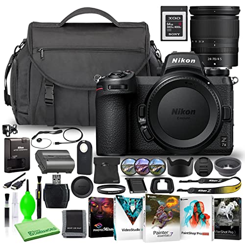Nikon Z 7II 45.7MP Mirrorless Digital Camera with 24-70mm Lens (1656) USA Model Deluxe Bundle with Sony 64GB XQD Memory Card + Nikon DSLR Camera Bag + Corel Editing Software + Filter Kit