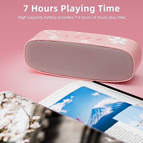 Mytrix Sakura Pink Cherry Blossom Bluetooth Speaker, Portable Wireless Speaker with Bluetooth 5.0, Dual Pairing, Outdoor Speakers with HD Sound and Bass for Home, Party, and Travel