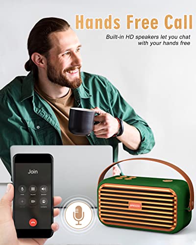 Greadio Vintage Speaker, Retro Bluetooth Speaker with 16W Stereo Sound Rich Bass Dual Speakers, Bluetooth 5.0, Support Hands-Free Call TF/AUX/U-Disk for Gift, Party, Travel, Office,Home (Green)