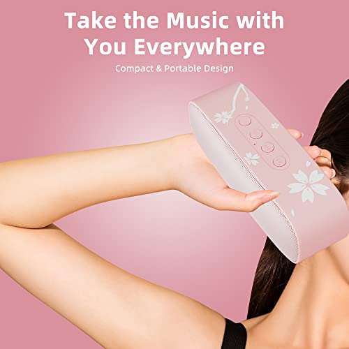 Mytrix Sakura Pink Cherry Blossom Bluetooth Speaker, Portable Wireless Speaker with Bluetooth 5.0, Dual Pairing, Outdoor Speakers with HD Sound and Bass for Home, Party, and Travel