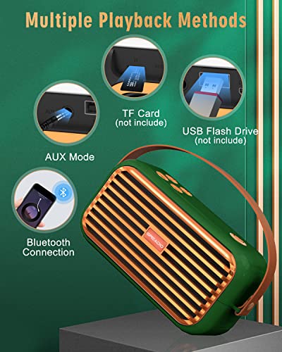 Greadio Vintage Speaker, Retro Bluetooth Speaker with 16W Stereo Sound Rich Bass Dual Speakers, Bluetooth 5.0, Support Hands-Free Call TF/AUX/U-Disk for Gift, Party, Travel, Office,Home (Green)