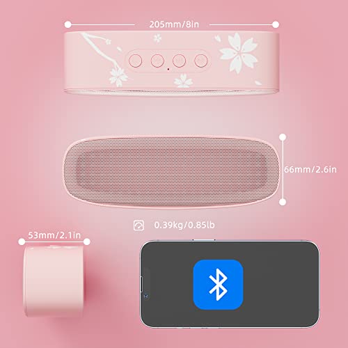 Mytrix Sakura Pink Cherry Blossom Bluetooth Speaker, Portable Wireless Speaker with Bluetooth 5.0, Dual Pairing, Outdoor Speakers with HD Sound and Bass for Home, Party, and Travel