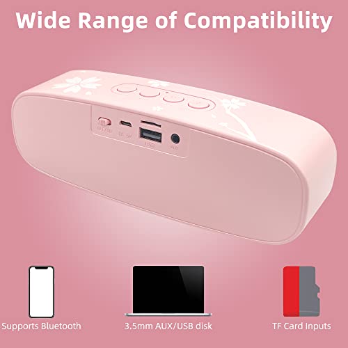 Mytrix Sakura Pink Cherry Blossom Bluetooth Speaker, Portable Wireless Speaker with Bluetooth 5.0, Dual Pairing, Outdoor Speakers with HD Sound and Bass for Home, Party, and Travel