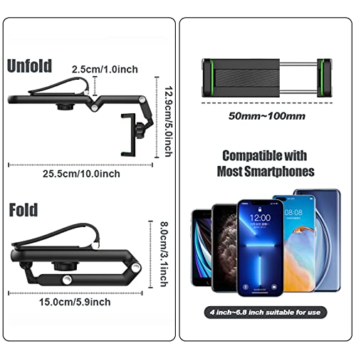 Sun Visor Phone Holder for Car, Multifunctional 360° Rotating Sun Visor Cell Phone Holder, Universal Retractable Rearview Mirror Steering Wheel Phone Clip Mount Compatible with iPhone/Samsung/Android