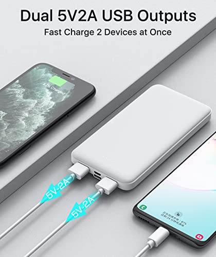 Jassco Portable Charger Power Bank, 12000mAh Dual USB Battery Pack, Fast Charge with USB C & Micro USB Input, Slim & Light Backup Charger Compatible with iPhone 14/13/12, Galaxy, Pixel, iPad and More