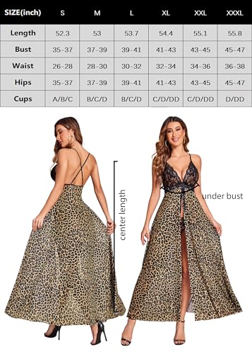 Avidlove Womens Long Nightgown Halloween Lingerie Set Plus Size Lingerie Lace Sleepwer Leopard