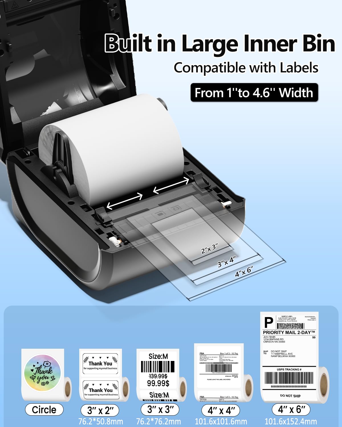 Phomemo Bluetooth Thermal Label Printer 4X6 - D520BT Wireless Shipping Label Printer Build-in Holder, Thermal Label Maker for Return Shipping Package, Compatible with Amazon, USPS, Shopify, Ebay