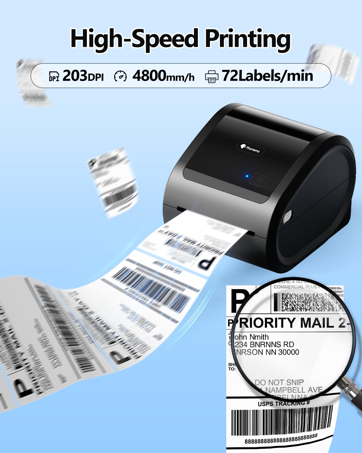Phomemo Bluetooth Thermal Label Printer 4X6 - D520BT Wireless Shipping Label Printer Build-in Holder, Thermal Label Maker for Return Shipping Package, Compatible with Amazon, USPS, Shopify, Ebay