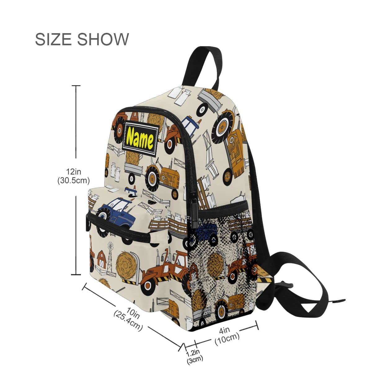 Glaphy Custom Kids Backpack for Boys Girls, Tractors Cars Toddler Backpack Kindergarten Elementary, Personalized Name Preschool Bookbag with Chest Strap