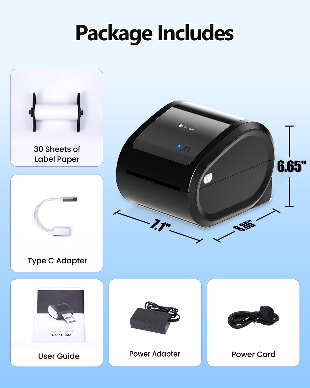 Phomemo Bluetooth Thermal Label Printer 4X6 - D520BT Wireless Shipping Label Printer Build-in Holder, Thermal Label Maker for Return Shipping Package, Compatible with Amazon, USPS, Shopify, Ebay