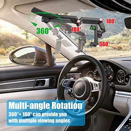 Sun Visor Phone Holder for Car, Multifunctional 360° Rotating Sun Visor Cell Phone Holder, Universal Retractable Rearview Mirror Steering Wheel Phone Clip Mount Compatible with iPhone/Samsung/Android