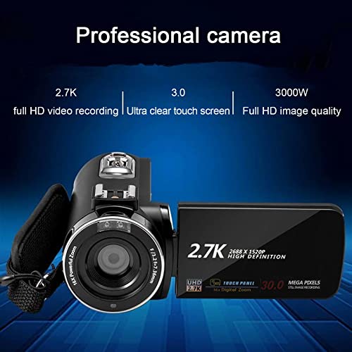 LebonYard Black 2.7K Ultra HD Digital Video Camera 3.0-inch 270 ° Reversible IPS Touch-Control Screen DV 16 Times Digital Zoom Double Intelligent Anti-Shake with Remote Control
